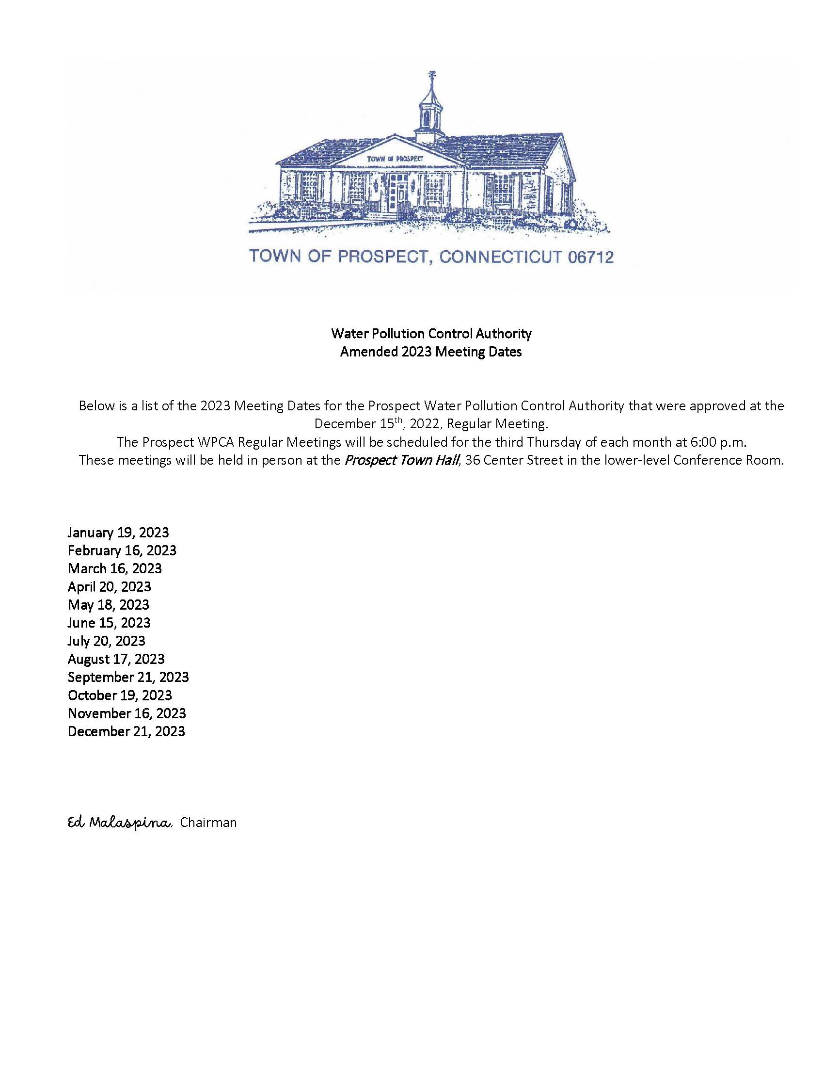 WPCA MEETINGS - Town of Prospect