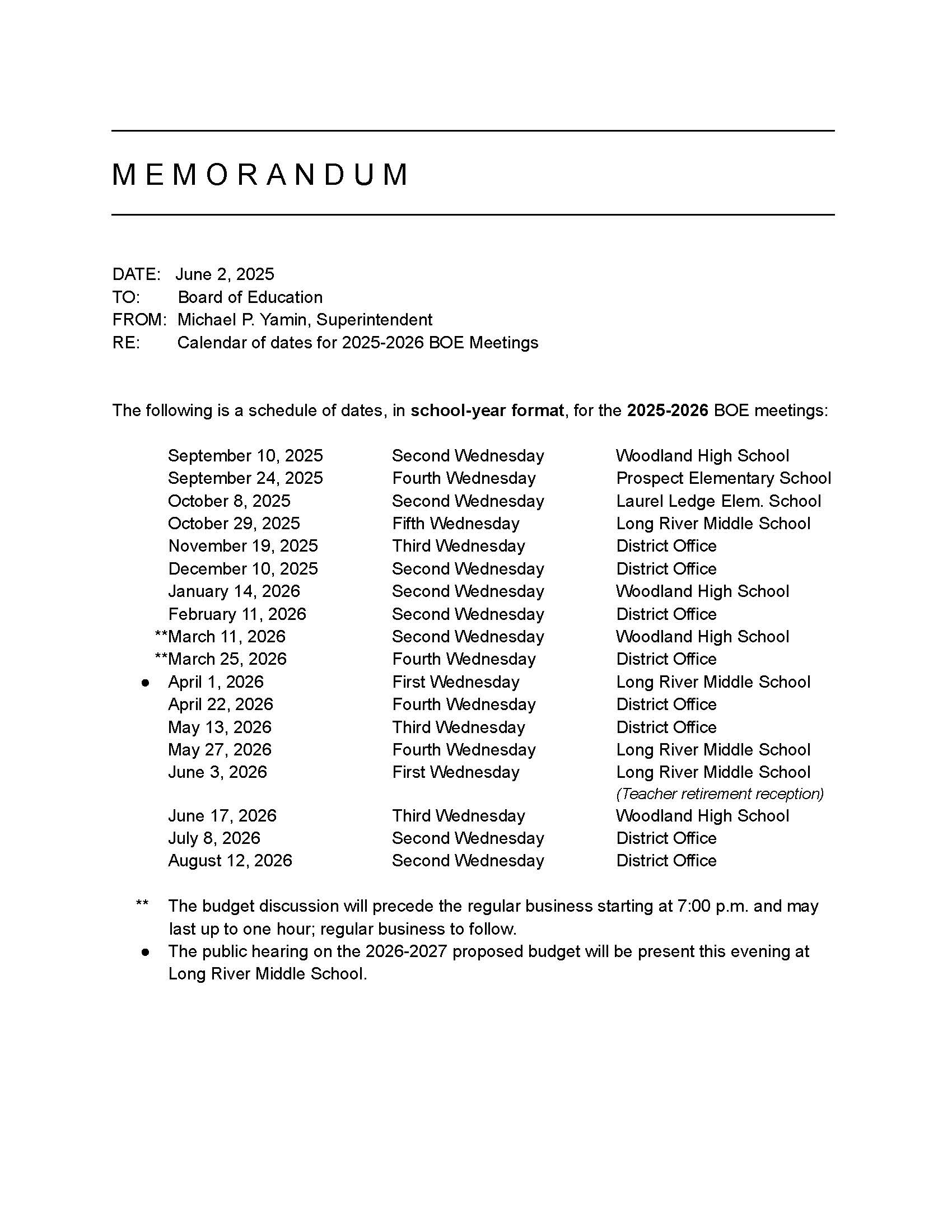 Board of Education Meeting Dates - Town of Prospect